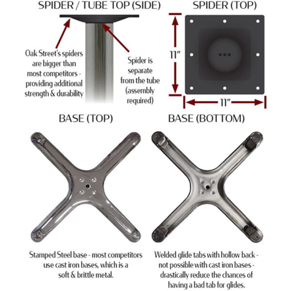 Chrome Plated Stamped Steel Cross Table Bases - OakStreetMFG