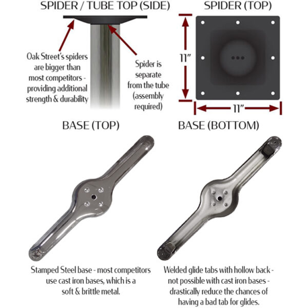 Chrome Plated Stamped Steel 'T' Table Bases - OakStreetMFG